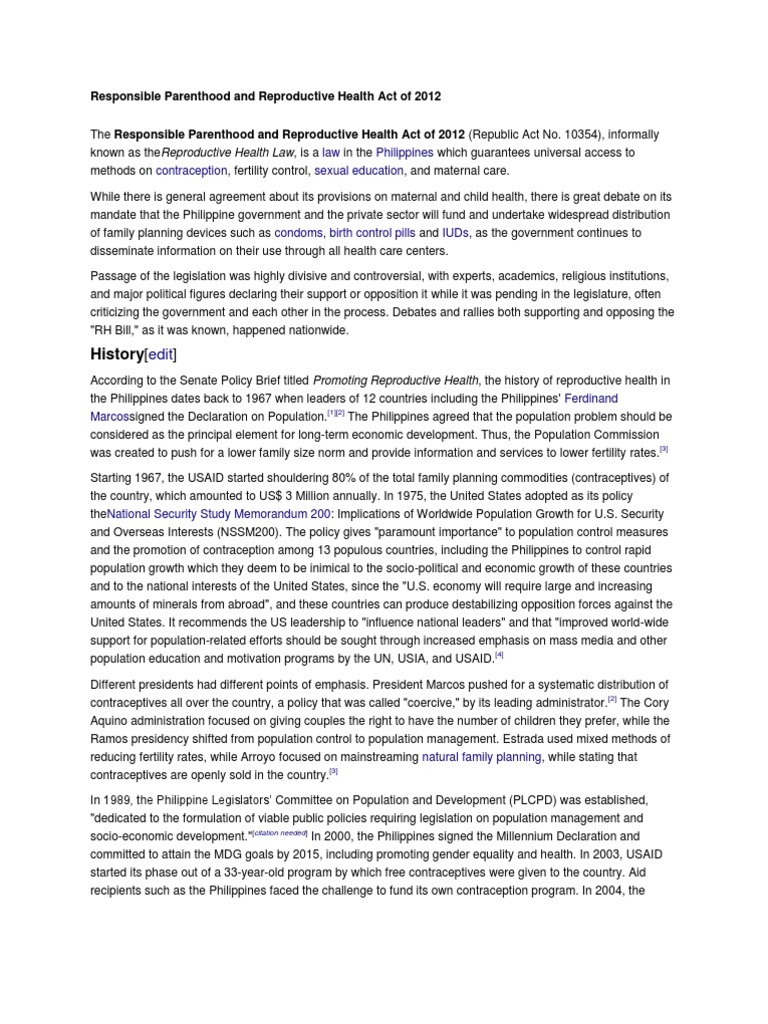 Responsible Parenthood and Reproductive Health Act of 2012 | Family ...