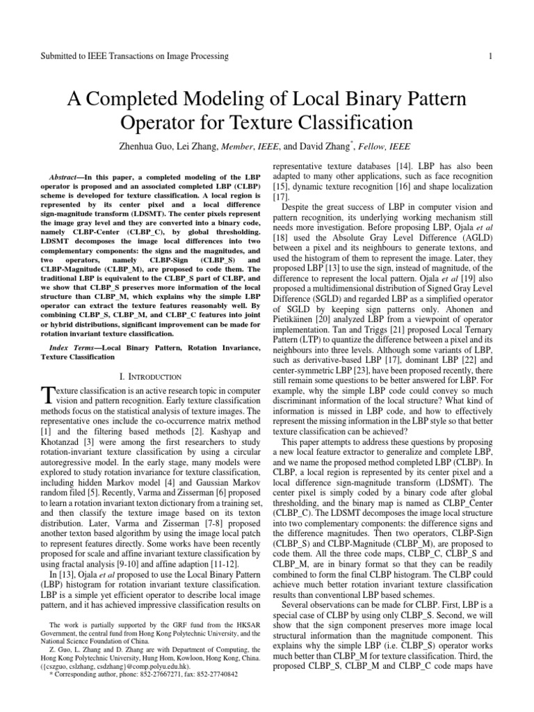 Completed Modeling of Local Binary Pattern Operator for Texture ...