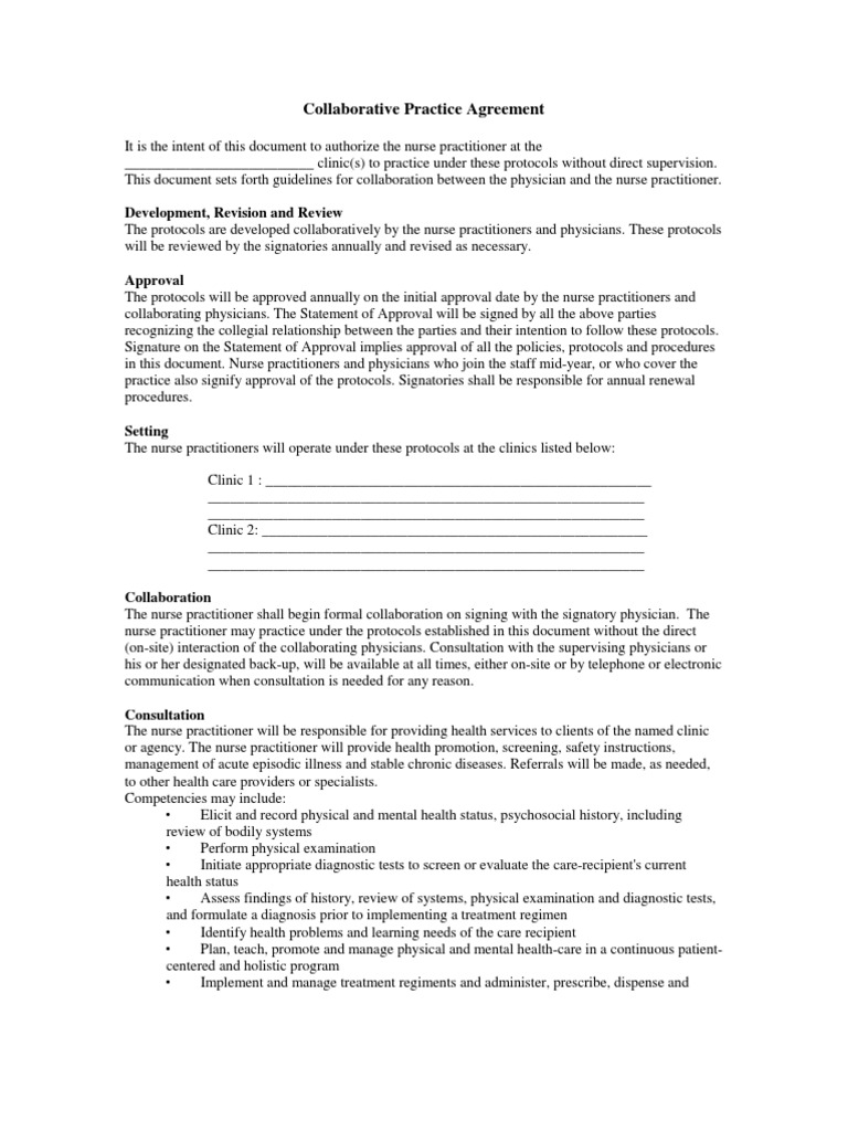 Nurse Practitioner Collaborative Agreement | PDF | Nurse Practitioner | Physician