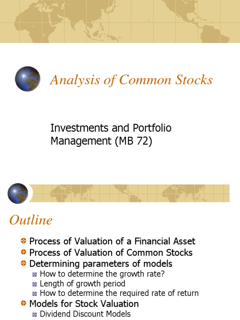 Analysis of Common Stocks: Investments and Portfolio Management (MB 72 ...