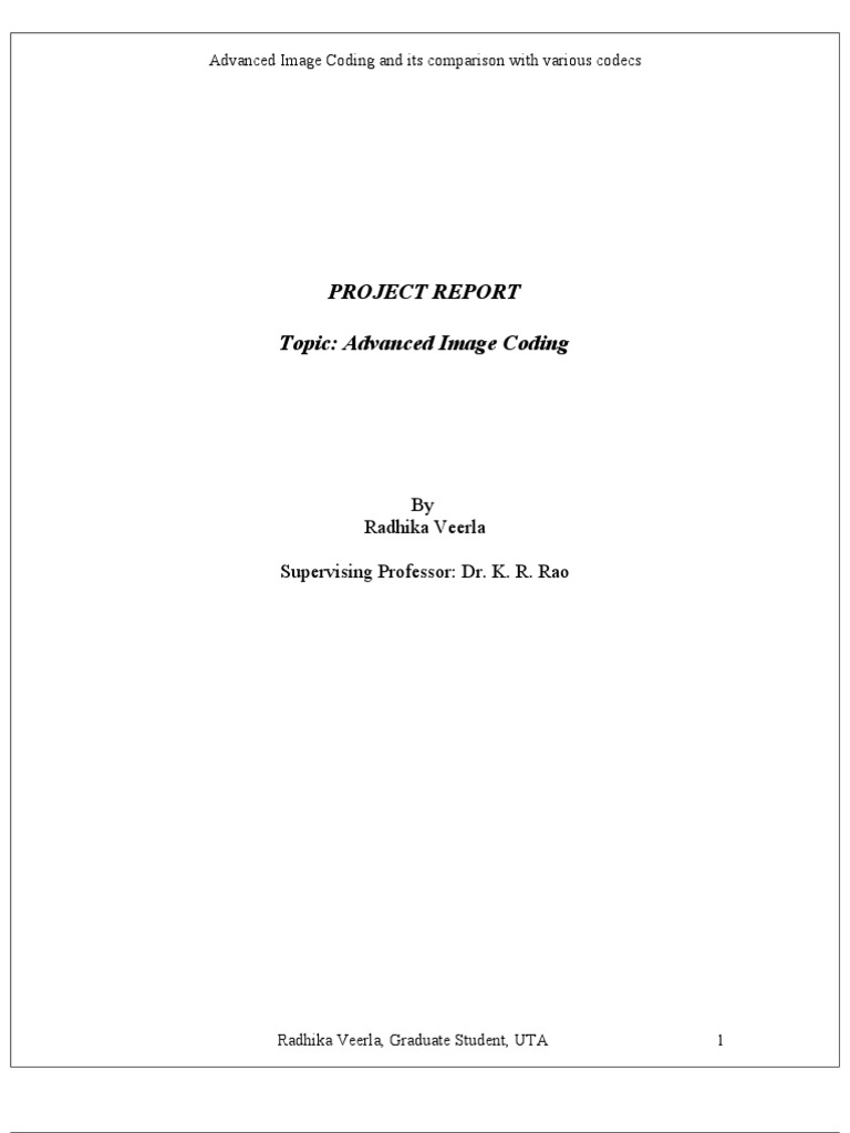 Project Report Topic: Advanced Image Coding | PDF | Data Compression | H.264/Mpeg 4 Avc