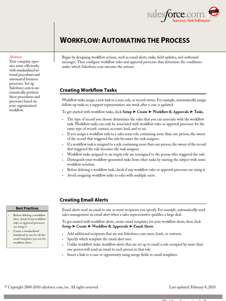 Salesforce Workflow Cheatsheet | PDF | Salesforce.Com | Business Process
