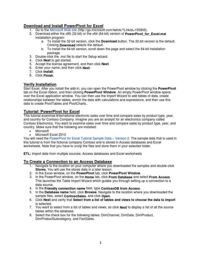 Install PowerPivot for Excel Tutorial | PDF | Microsoft Excel | Table ...
