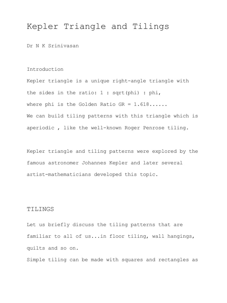 Kepler Triangle and Tiling | PDF | Euclidean Plane Geometry | Space