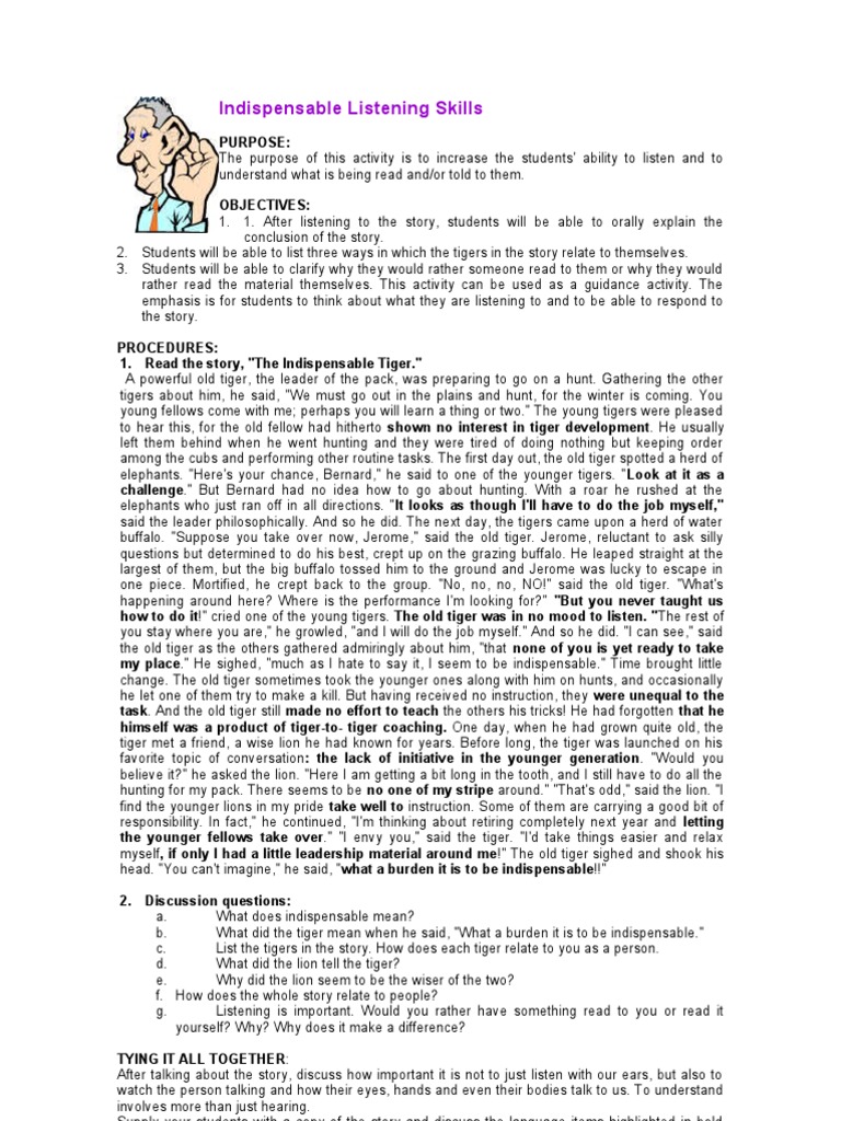 Listening Skills - The Indispensable Tiger | PDF | Tiger | American Bison
