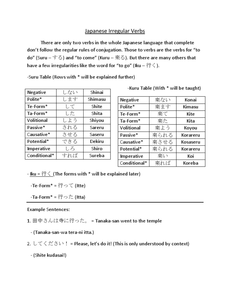 Japanese Irregular Verbs | PDF