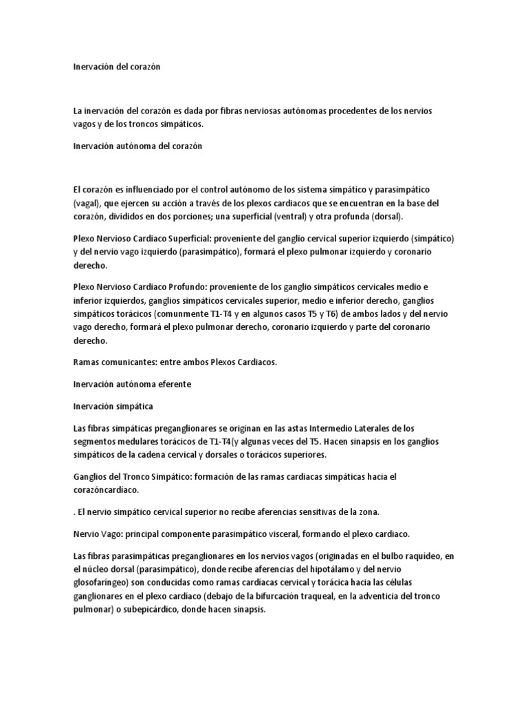 Inervación del corazón y su función | PDF | Corazón | Aorta