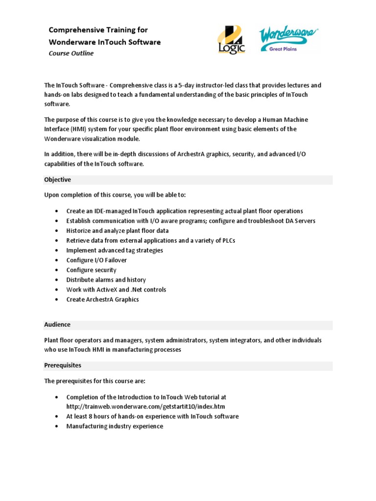 Wonderware InTouch Comprehensive Course Description DFGHGH FGNFGH FGNFN ...