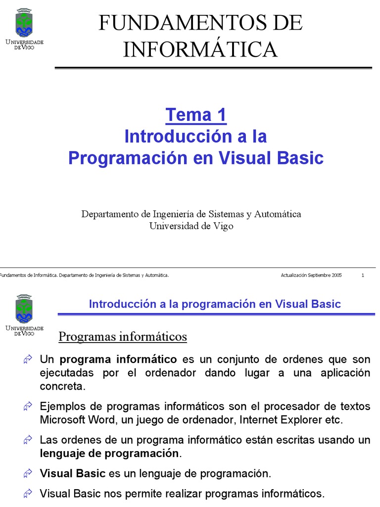 Tema 1 Introduccion a La Programacion en Visual Basic | Básico ...