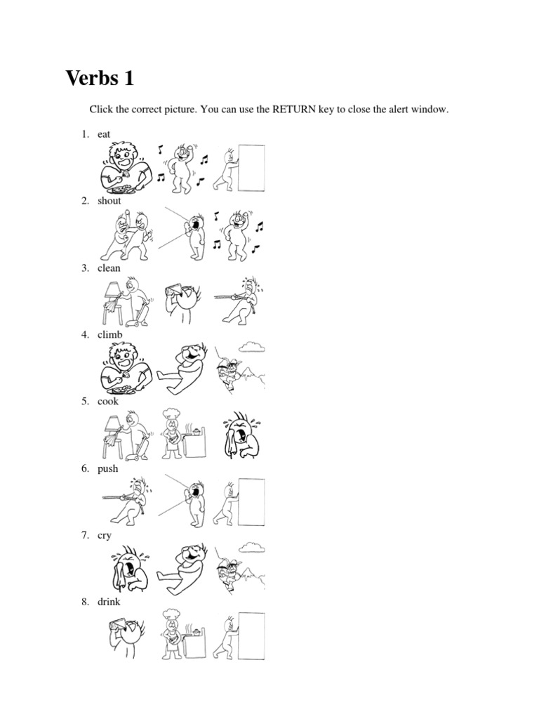 Verbs 1: Click The Correct Picture. You Can Use The RETURN Key To Close ...