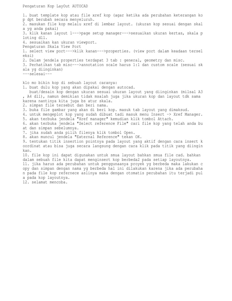Pengaturan Kop Layout CAD | PDF