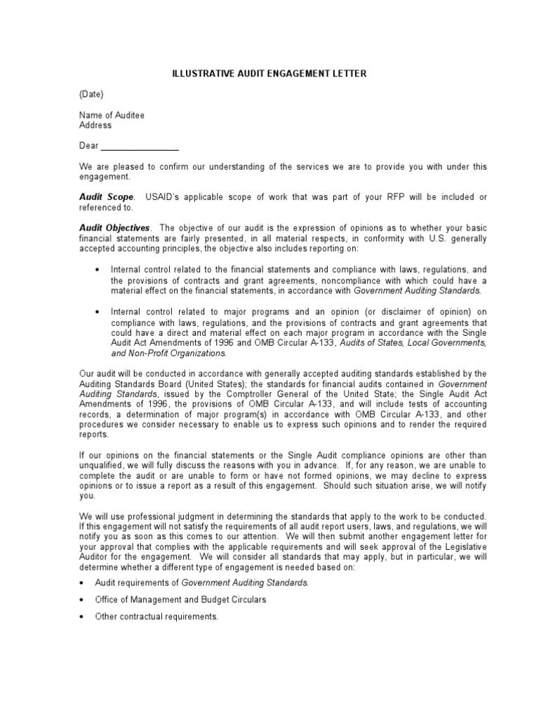 Sample Engagement Letter | Internal Control | Audit