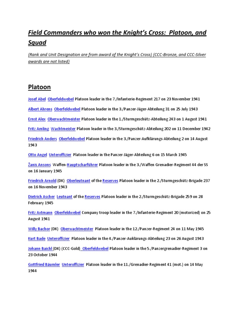 Knight's Cross Field Commanders | PDF | Positions Of Authority | Nazi ...