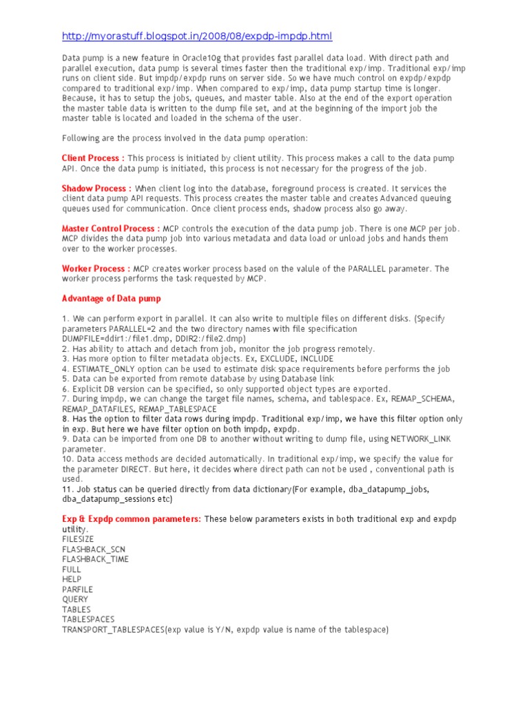 Datapump Scenarios | PDF | Oracle Database | Databases