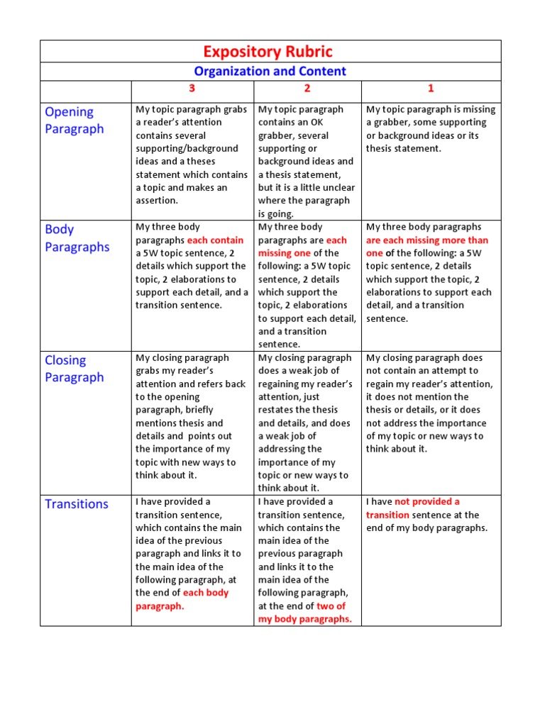 Expository Rubric | PDF | Paragraph | Word