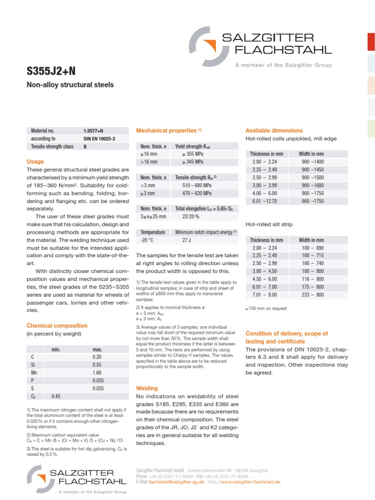 S 355 J2 + N | PDF | Structural Steel | Strength Of Materials