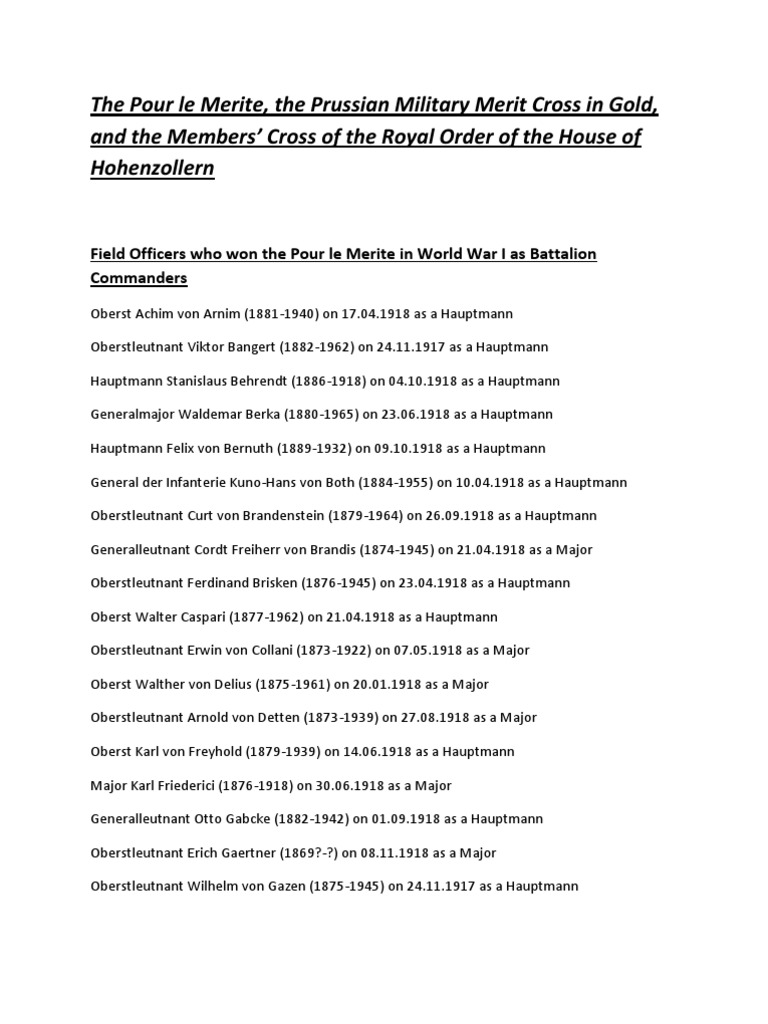 The Pour Le Merite and The Prussian Military Merit Cross in Gold and ...
