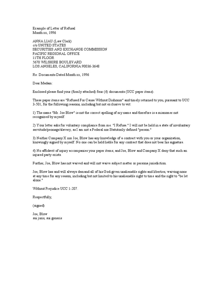 Example of Letter of Refusal | PDF