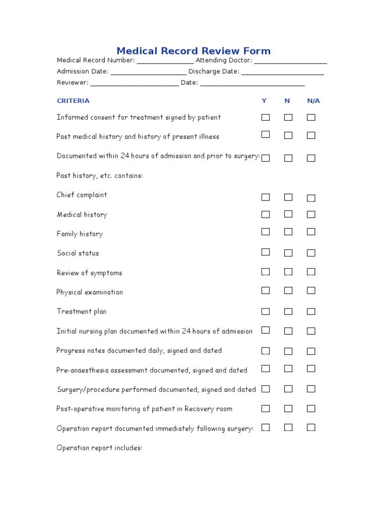 Medical Record Review Form | PDF