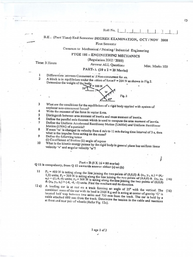 Engineering Mechanics Question Bank | PDF | Language Arts & Discipline ...