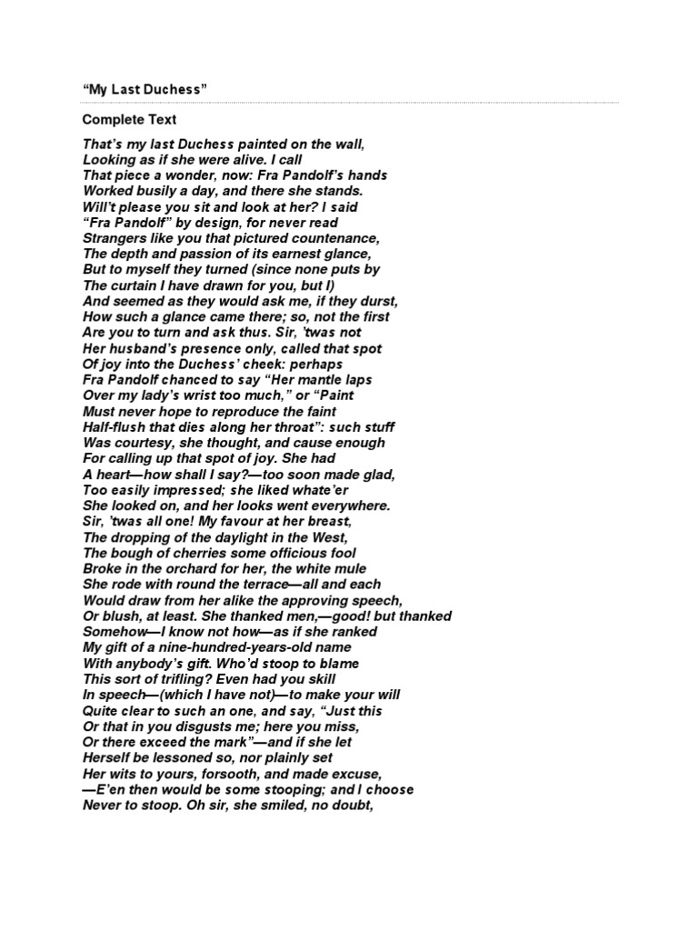 My Last Duchess.docx | Poetry | Aesthetics