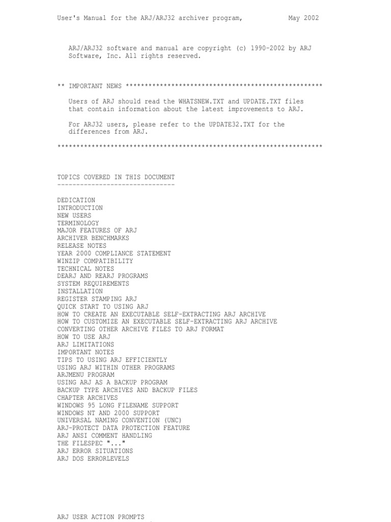ARJ | PDF | Filename | Command Line Interface