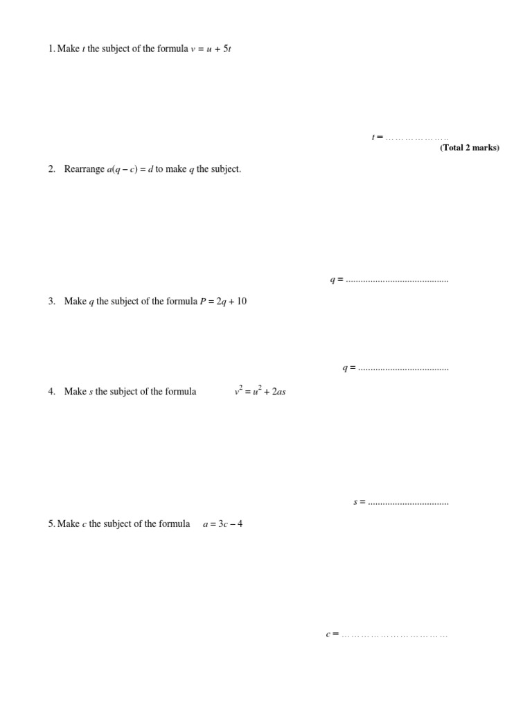 Changing The Subject of The Formula V | PDF