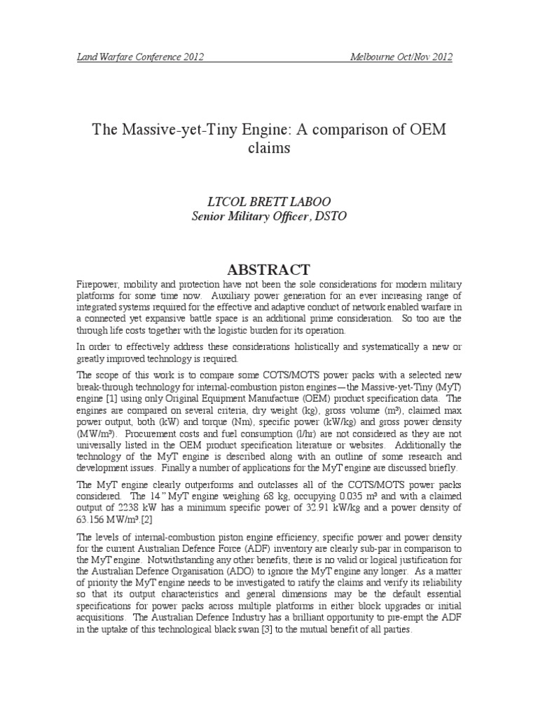 MYT Engine Comparative Analysis 2012 | PDF | Internal Combustion Engine ...