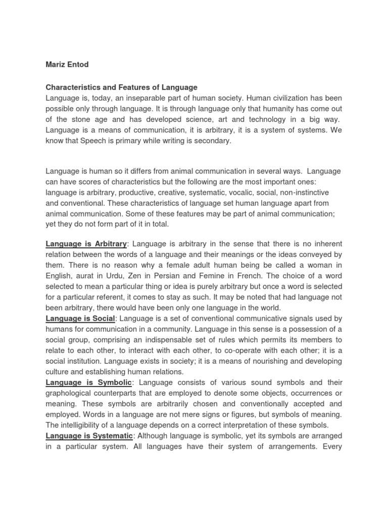 The Characteristics and Features of Human Language That Distinguish It ...
