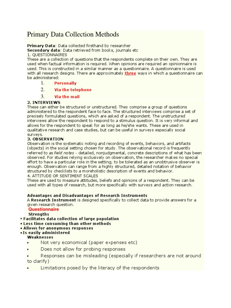 Primary Data Collection Methods | PDF | Survey Methodology | Observation