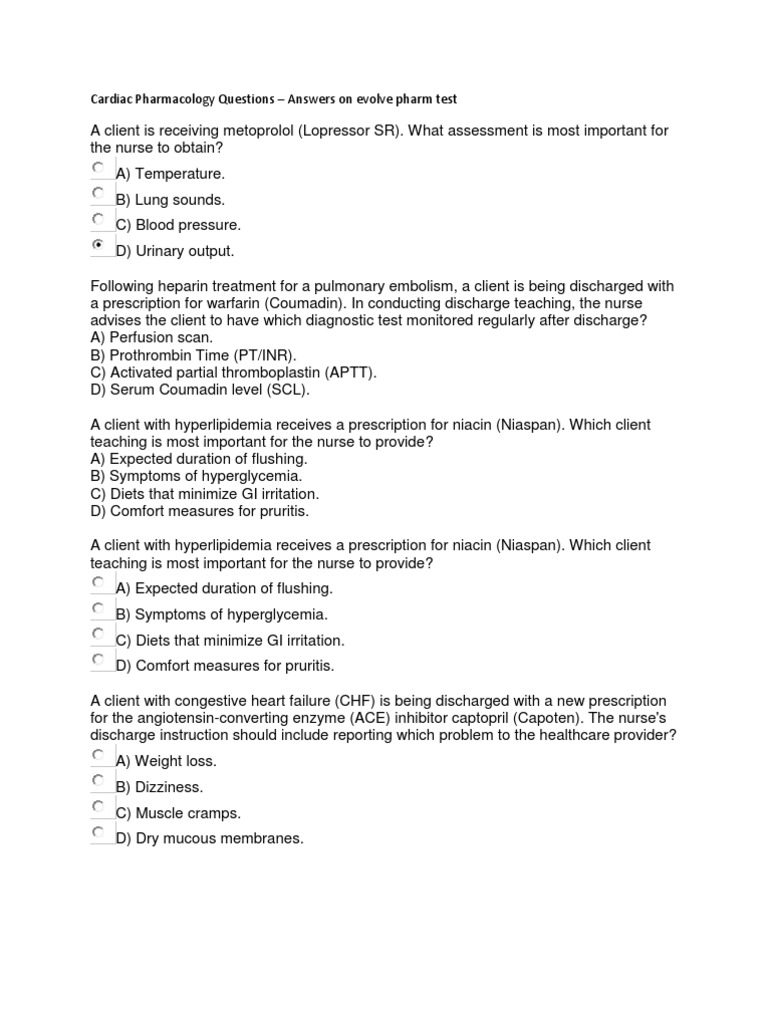 Cardiac Pharmacology Questions and Answers: A Guide for Nurses on ...