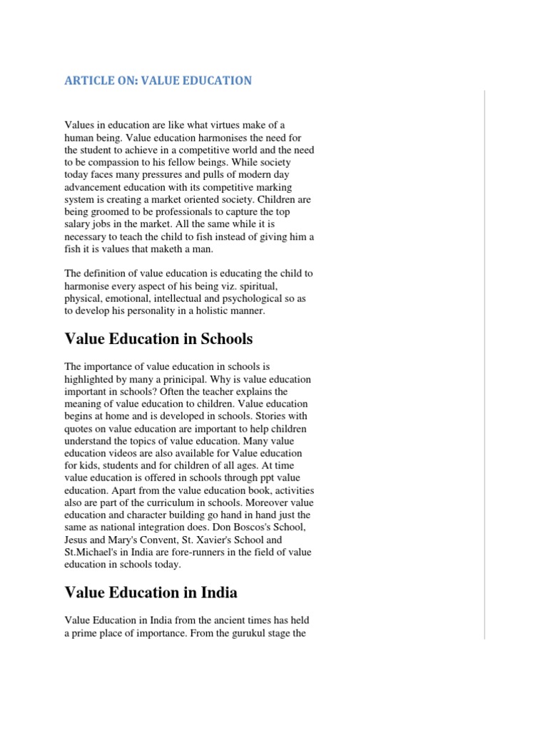 Value Education | PDF | Curriculum | Cognitive Science