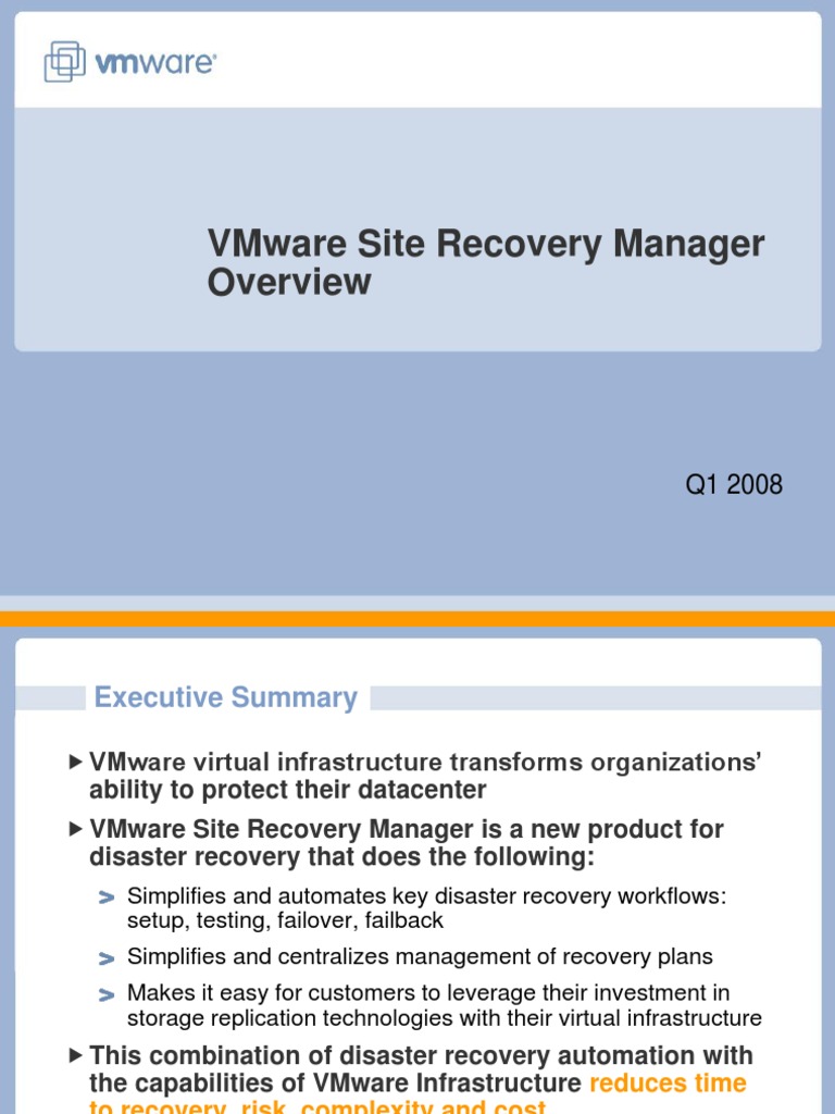 Site Recovery Manager | PDF | Disaster Recovery | V Mware
