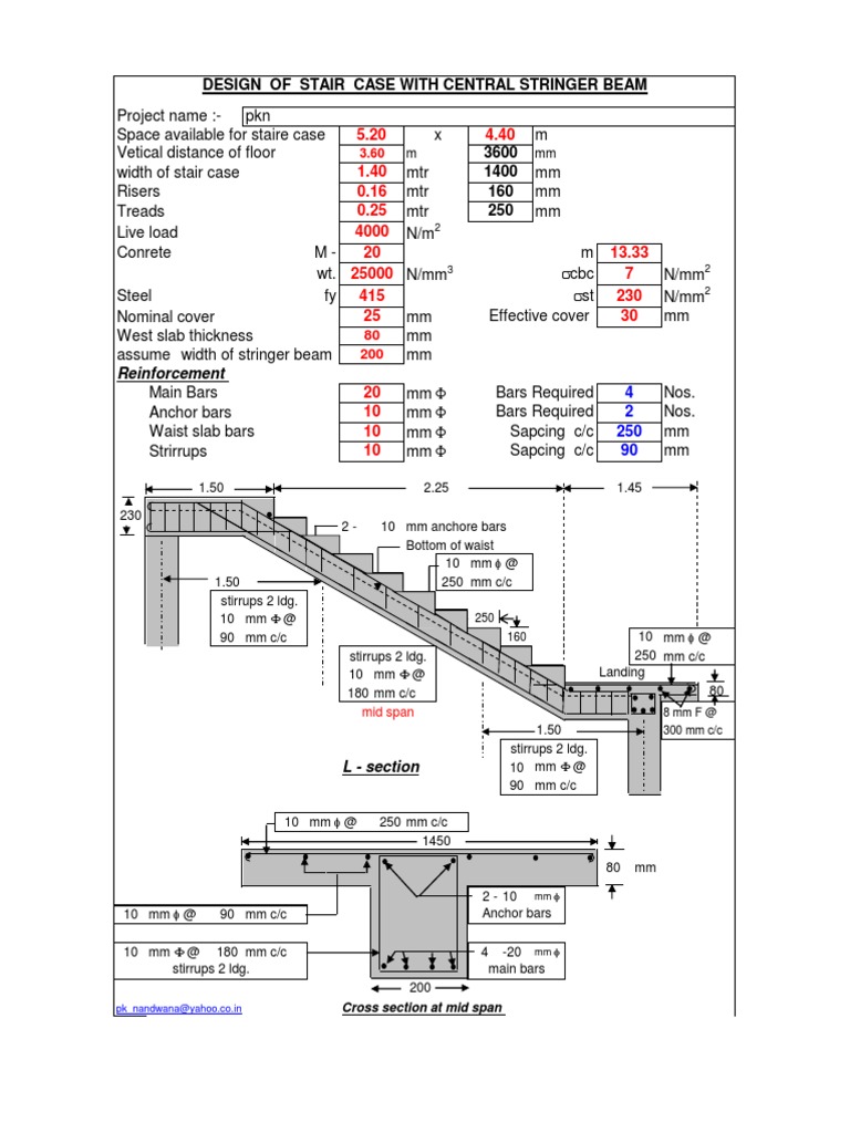 Design of Stair Case With Central Stringer Beam | PDF | Stairs ...
