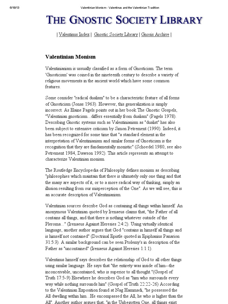 Moderatus Valentinus and The Valentinian Tradition | PDF | Gnosticism ...