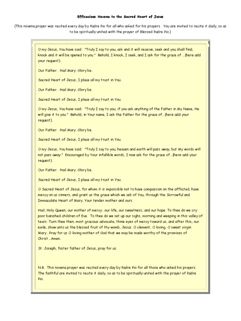 Efficacious Novena To The Sacred Heart Of Jesus Padre Pio Pdf