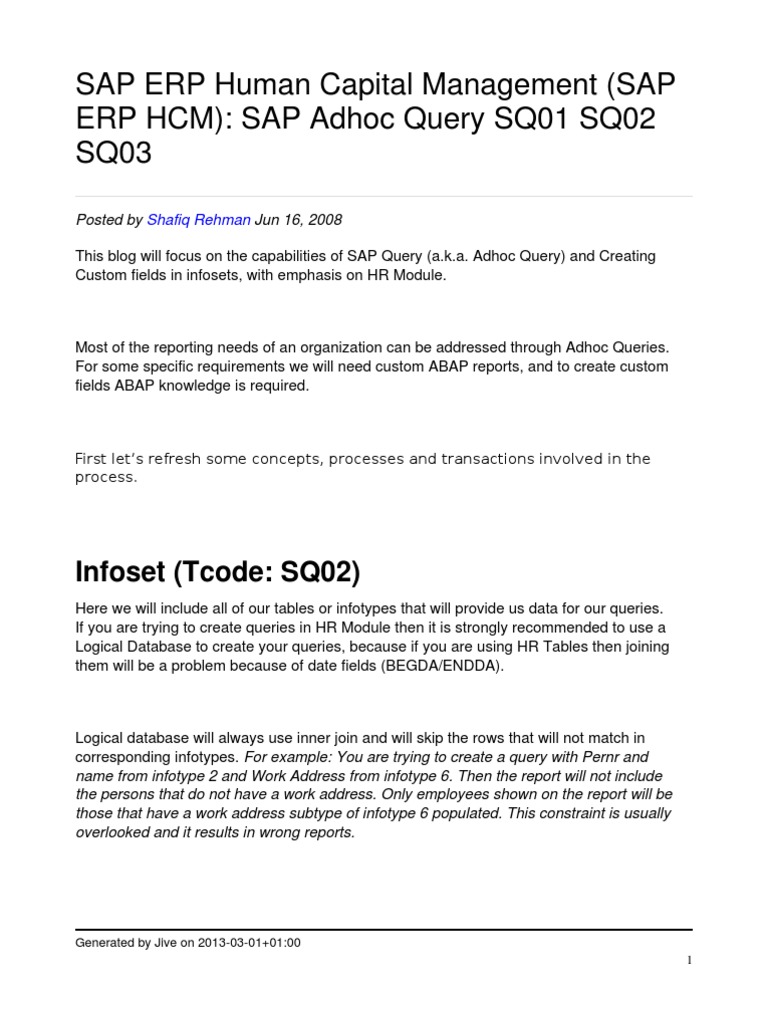 Sap Adhoc Query Sq01 Sq02 Sq03 | PDF | Databases | Human Resource Management