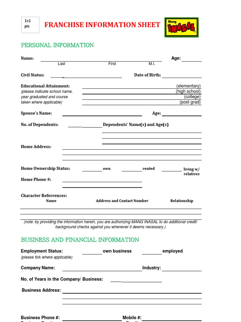 Mang Inasal Info Sheet | PDF | Government | Business