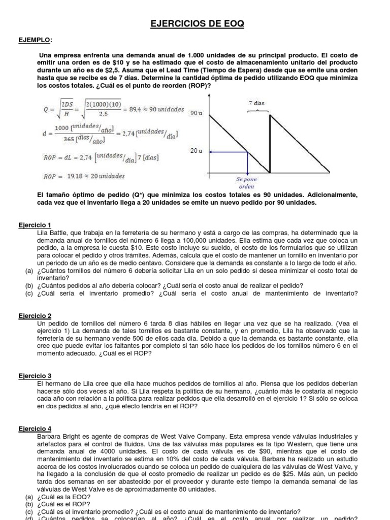 Ejercicios de Eoq PDF | PDF | Inventario | Economias