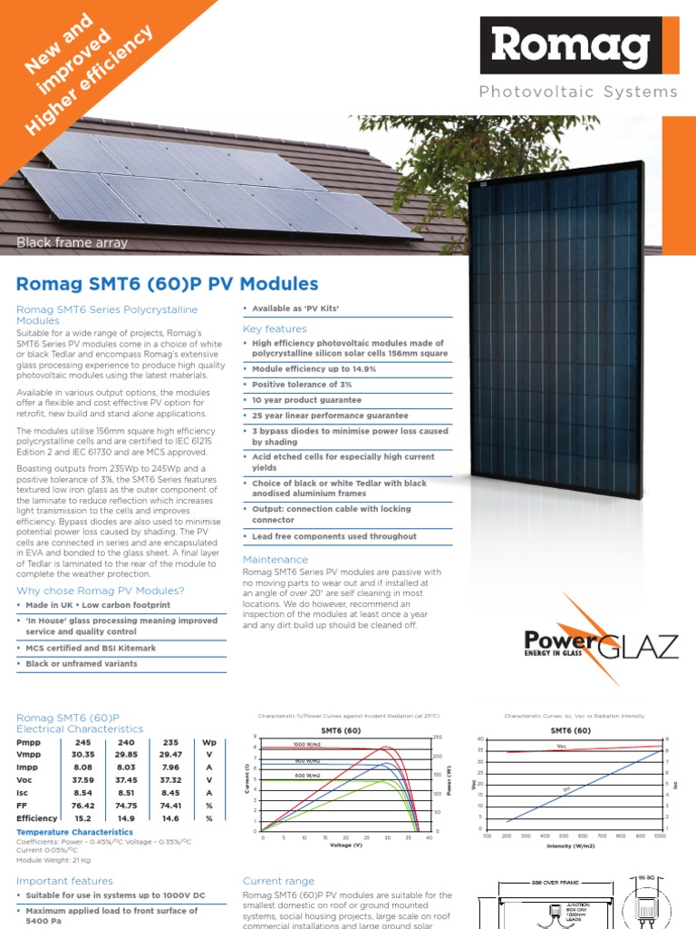 ROMAG SMT 6 (60) Module Spec Sheet | PDF | Photovoltaics | Solar Panel