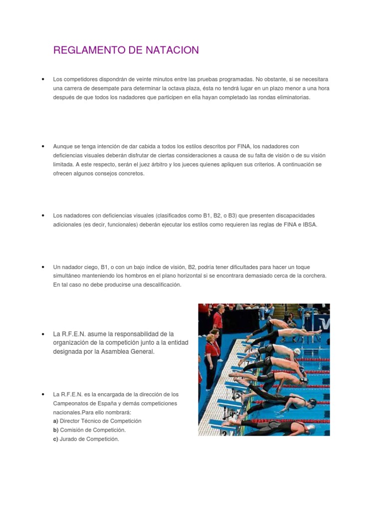 Reglamento de Natacion | PDF | Árbitro | Natación humana