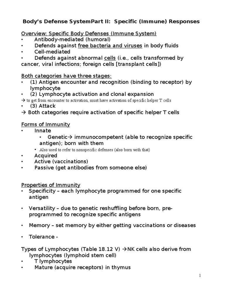 Body Defenses - Immune Systems | PDF | Immune System | T Cell