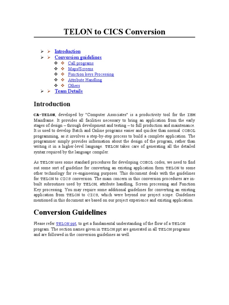 TELON To CICS Conversion | PDF | Subroutine | Parameter (Computer Programming)