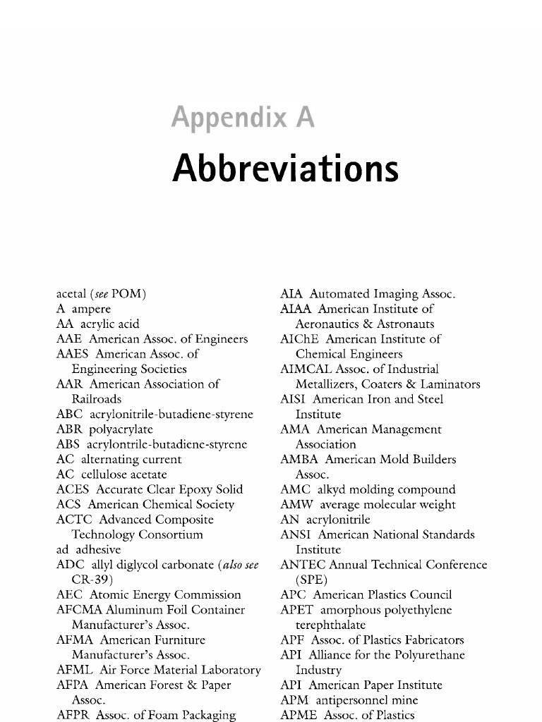 Appendix A - Abbreviations | Plastic | Polyethylene