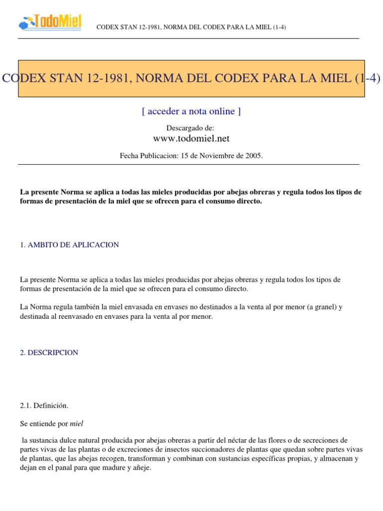 Codex Stan 12 1981 Norma Del Codex para La Miel | PDF