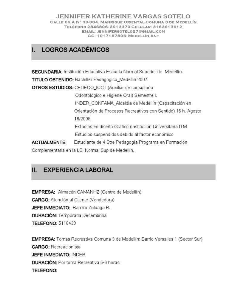 Hoja de Vida Jennifer 2013 | PDF | Correo electrónico | Educación avanzada