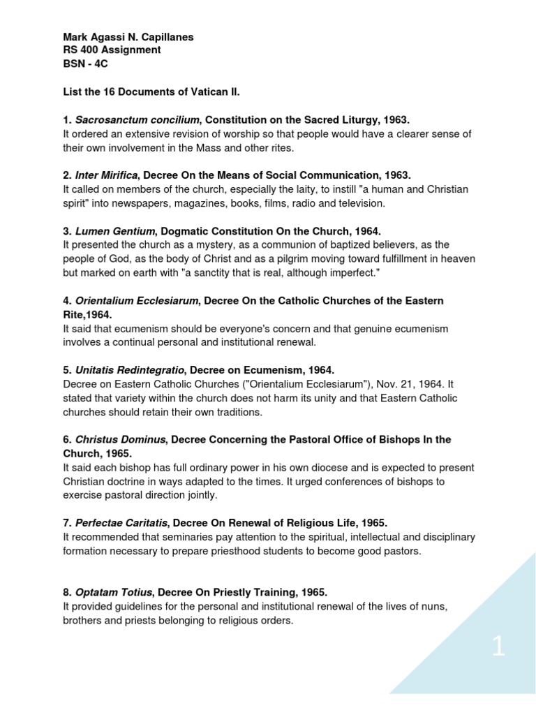 List The 16 Documents of Vatican II | PDF | Second Vatican Council ...
