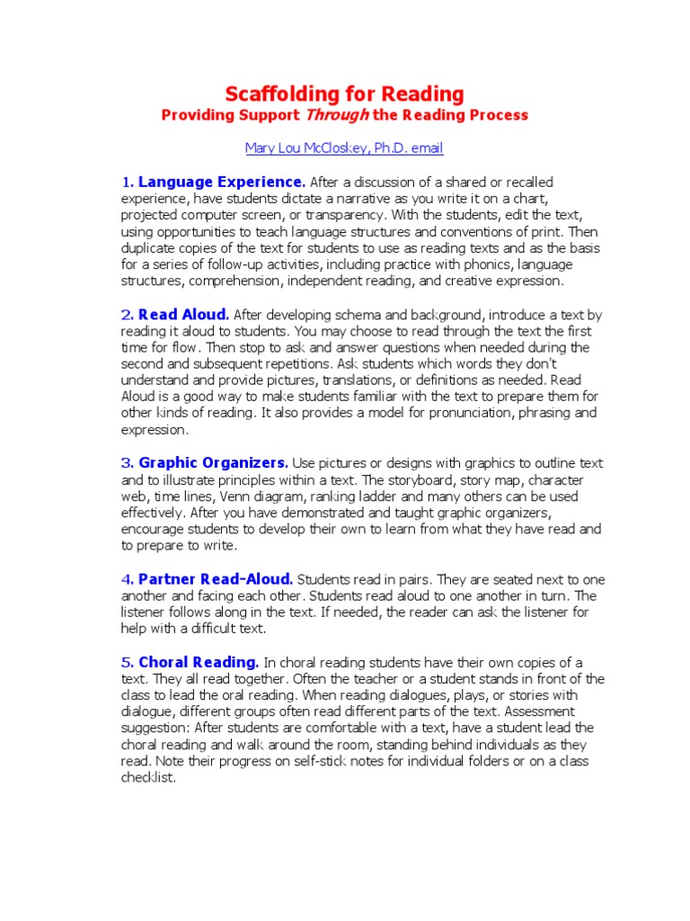 Scaffolding For Reading | PDF | Reading (Process) | Reading Comprehension