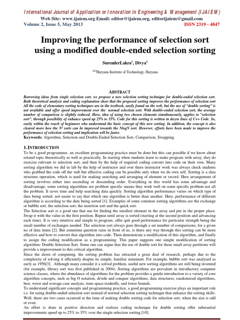 Improving The Performance of Selection Sort Using A Modified Double-Ended Selection Sorting ...