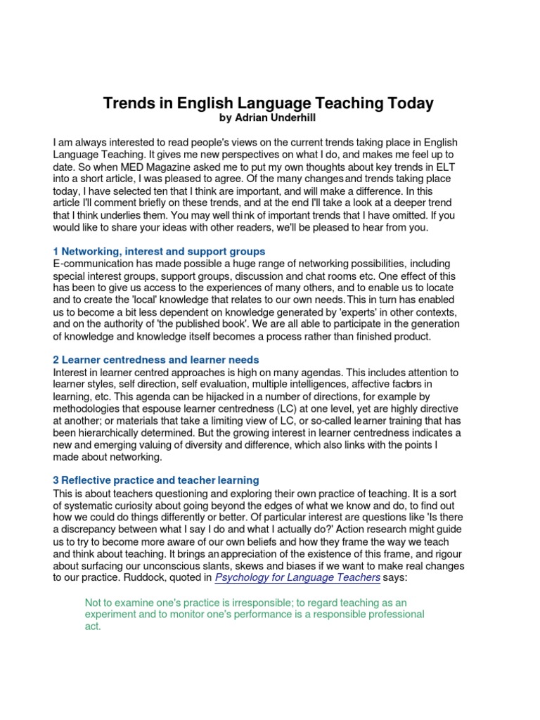 Trends in English Language Teaching Today | PDF | Reflective Practice ...